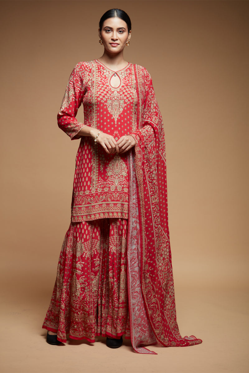 Buy Red Color Sharara from nirraamyaa