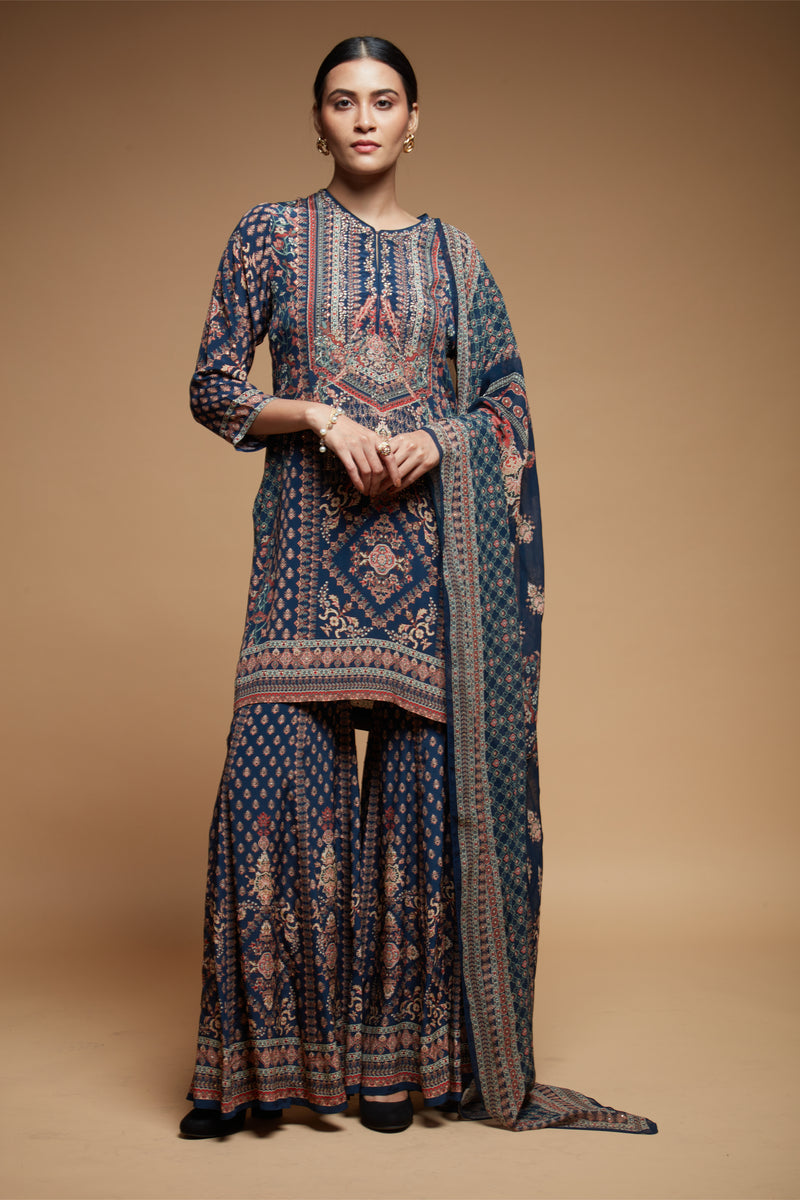 Buy Navy Blue Color Sharara from nirraamyaa