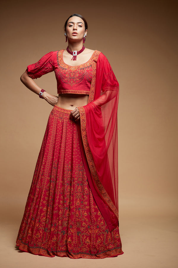 Buy Red Color Lehenga from nirraamyaa.com