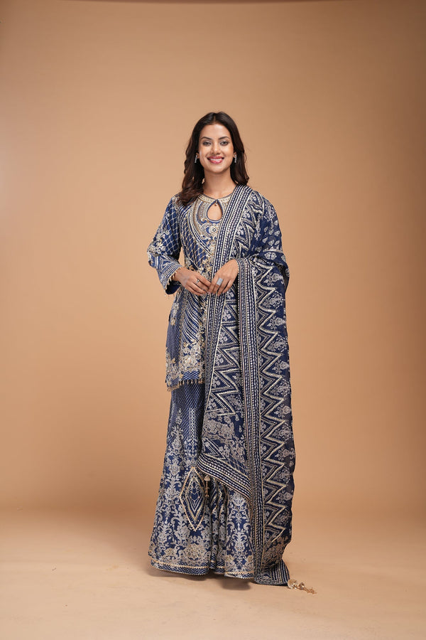Buy Navy Blue Color Sharara from nirraamyaa